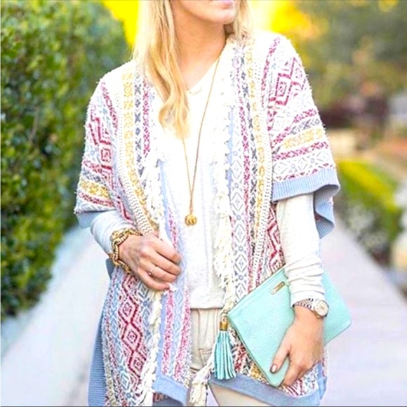 CAbi | Sweaters | Cabi Love Carol Siesta Chunky Fringe Trim Rainbow ...